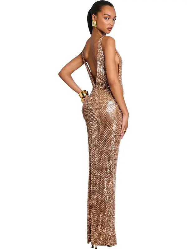 Retrofete Asha Sequin Gown - Nude/champagne