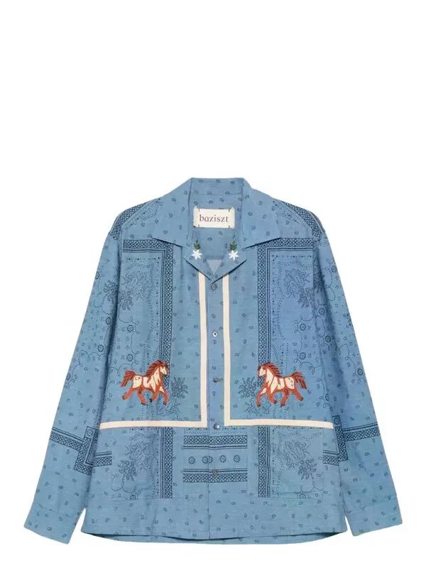 BAZISZT Ranch Horse-motif Bandana Shirt - Blue