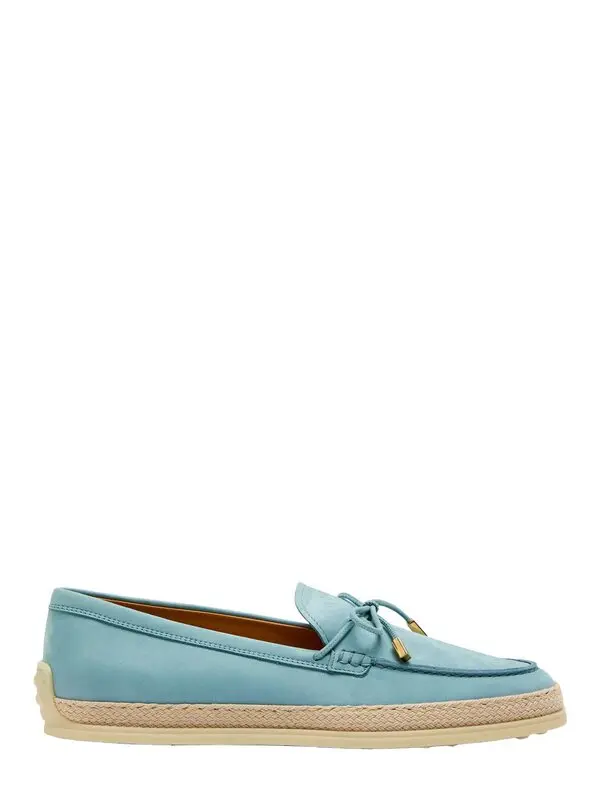 TOD'S Raffia-trim Suede Loafers - Blue