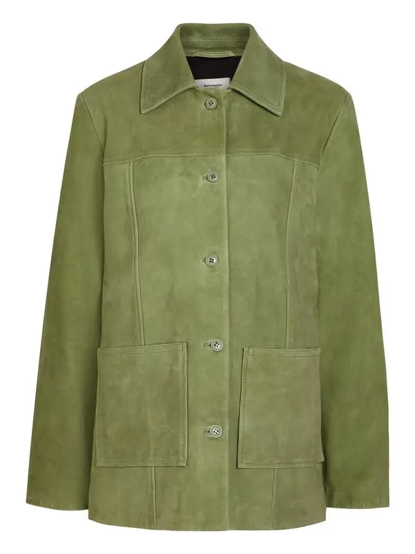 REFORMATION Veda Lincoln Panelled Suede Jacket - Green