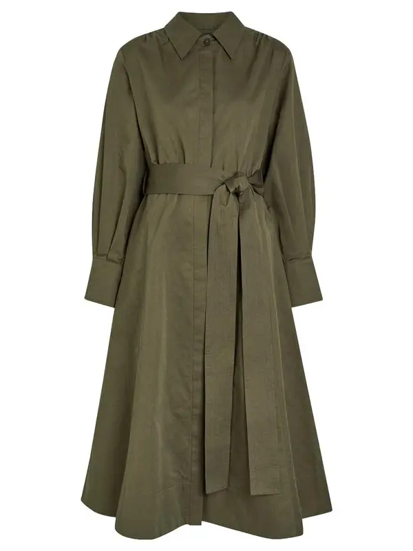 JOSEPH Ziane Belted Cotton-blend Midi Shirt Dress - Dark Green
