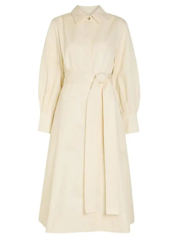 JOSEPH Ziane Belted Cotton-blend Midi Shirt Dress - Off White