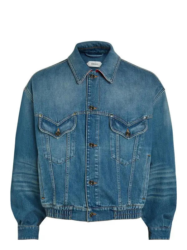 Versace Leather-collar Denim Jacket - Blue
