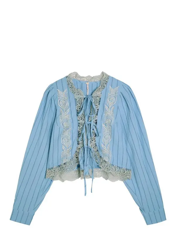 Free People Bali Jude Embroidered Cotton Blouse - Blue