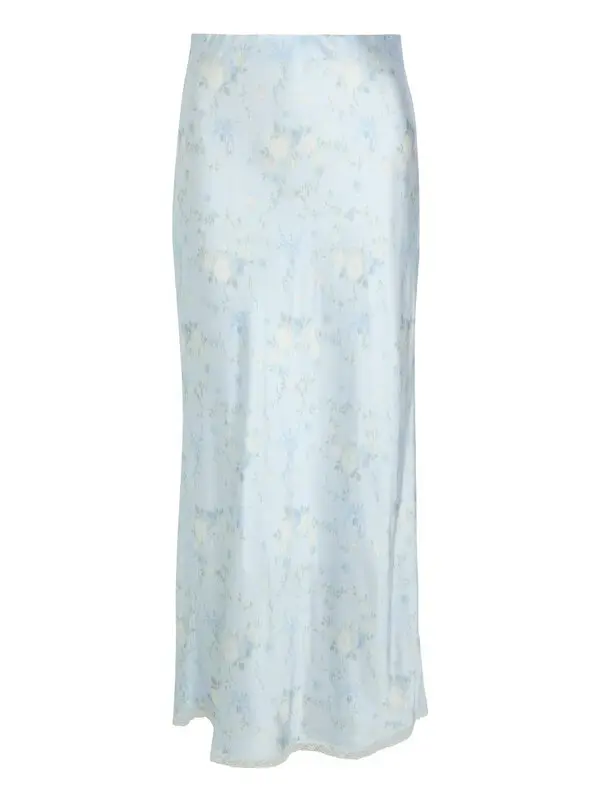 LoveShackFancy Kalo Floral-print Silk Midi Slip Skirt - Light Blue