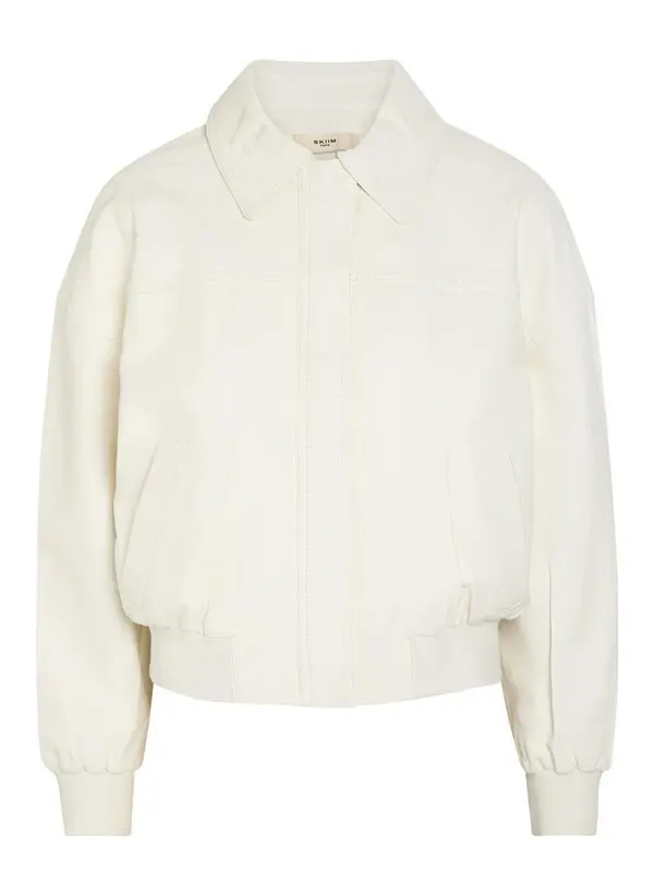 SKIIM Boxy Leather Bomber Jacket - Off White