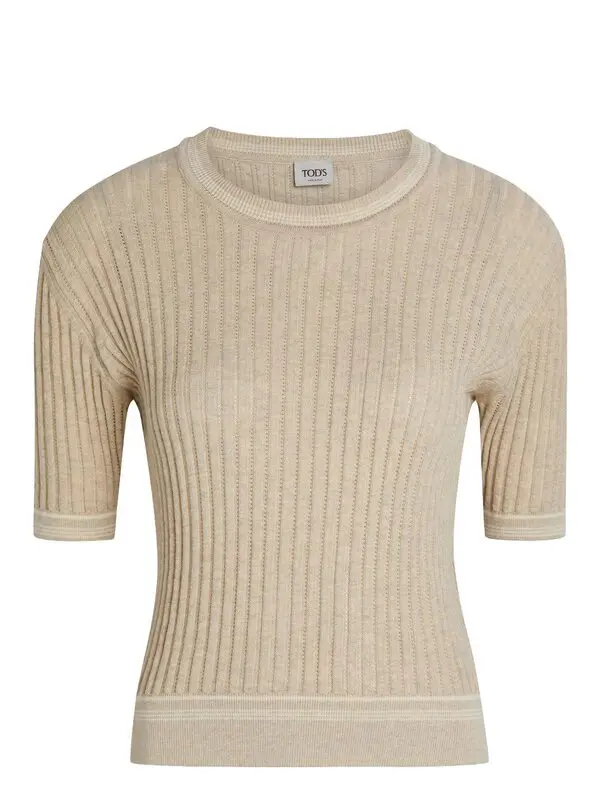 TOD'S Cropped Cotton-knit T-shirt - Beige