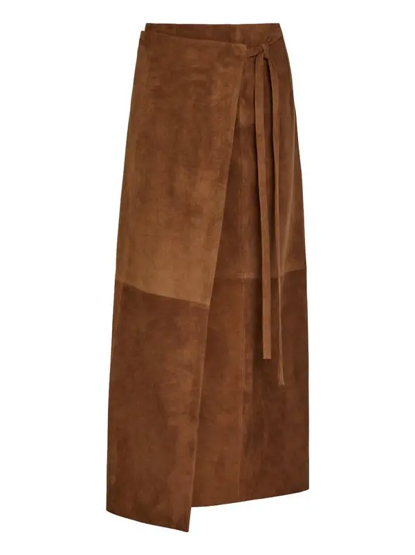Nour Hammour Suede Wrap Midi Skirt - Brown