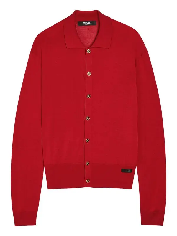 Versace Fine-knit Silk-blend Cardigan - Red