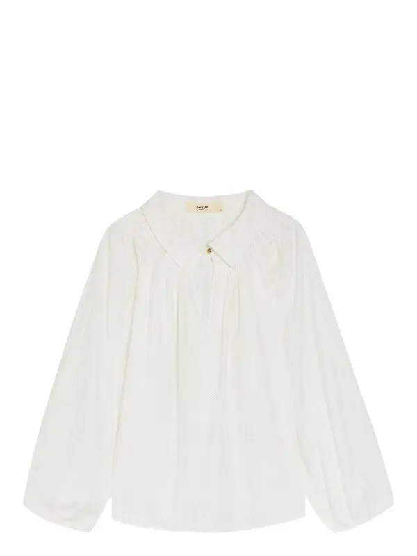 SKIIM Embroidered Gathered Cotton Shirt - White