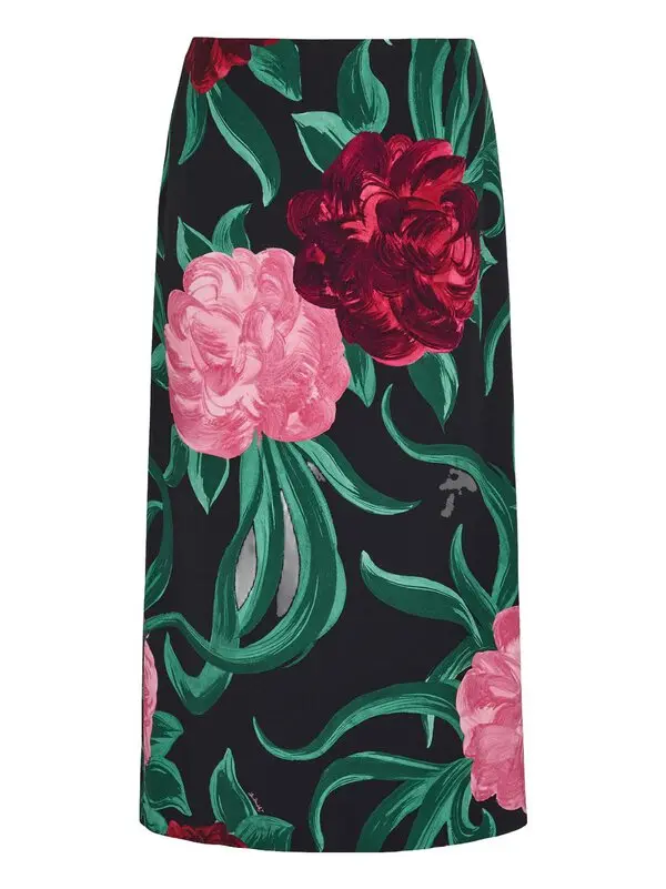 La DoubleJ Floral-print Crepe Pencil Skirt - Black