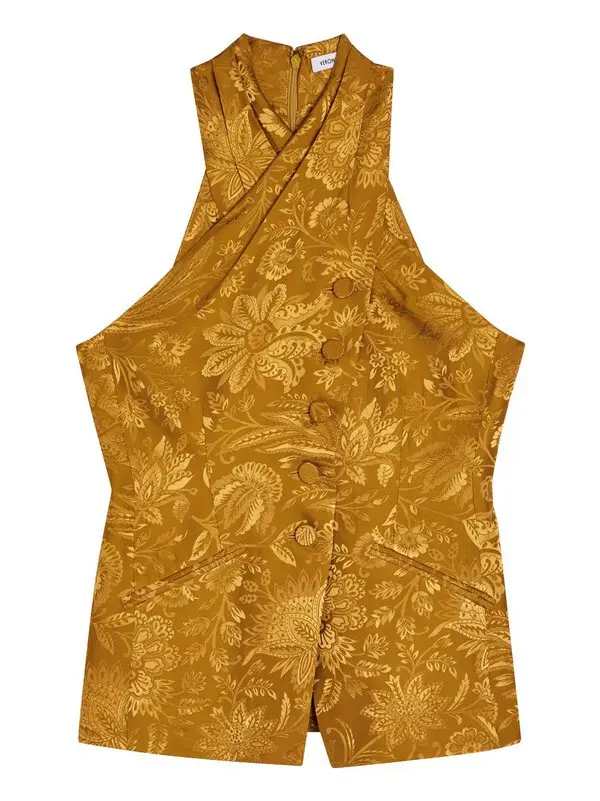 Veronica Beard Pacey Floral-jacquard Satin Top - Gold