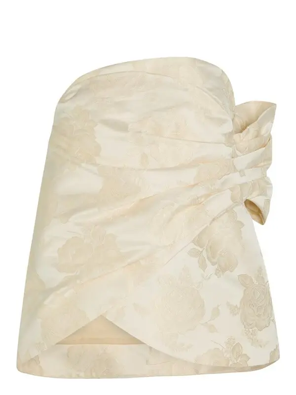 Simone Rocha Floral-jacquard Gathered Satin Top - Cream