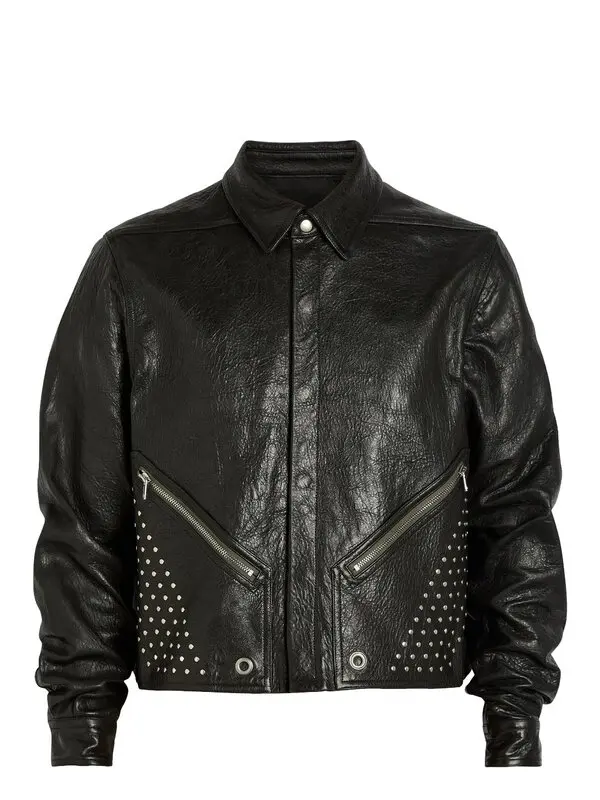 Rick Owens Studded Grained Leather Jacket - Black