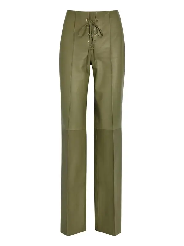 SKIIM Lace-up Straight-leg Lambskin Leather Trousers - Khaki