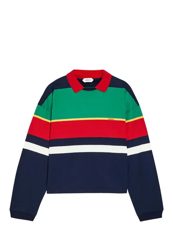 Versace Striped Cotton Polo Sweatshirt - Multicoloured 1