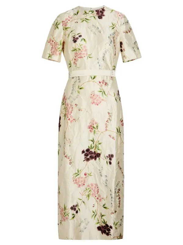 Erdem Floral-print Crinkled Satin Midi Dress - White