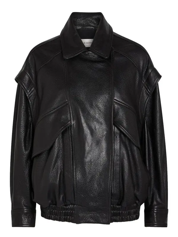 Nour Hammour Micah Grained Leather Jacket - Black