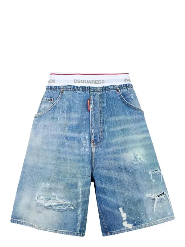 Dsquared2 Surfer Distressed Denim Shorts - Blue