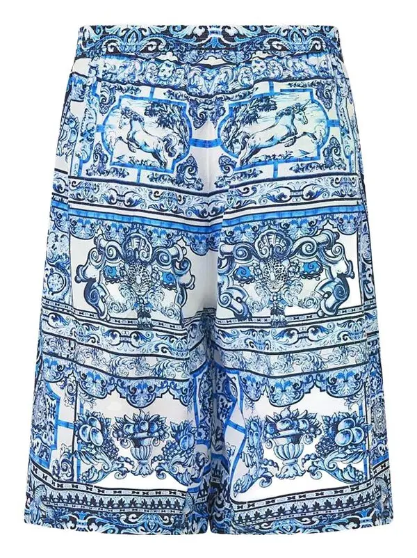 Camilla Printed Elastic Waist Shorts - Blue