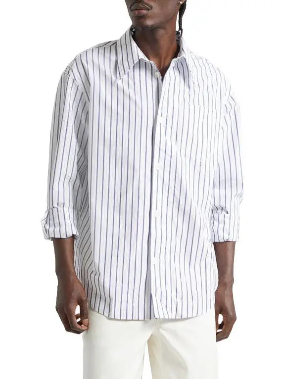 Ami Stripe Cotton Poplin Button-up Shirt - Blanc/encre