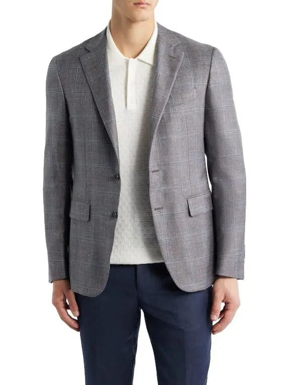 Canali Kei Trim Fit Mélange Plaid Wool & Silk Blend Sport Coat - Brown