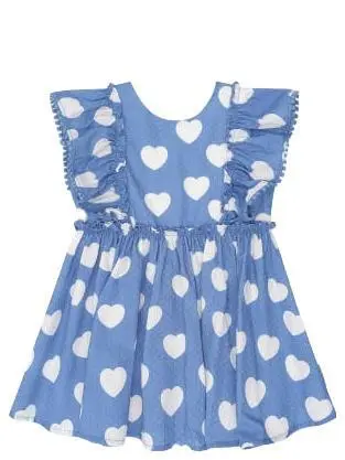 HUXBABY Frill Heart Bow Dress - Bijou Blue