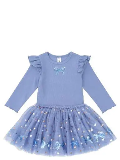 HUXBABY Sequin Bow Tulle Dress - Bijou Blue