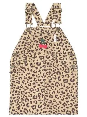 HUXBABY Cherry Leopard Print Denim Pinafore - Animal