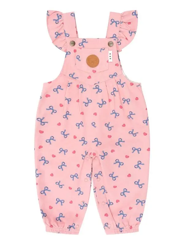 HUXBABY Hearts And Bows Frill Overalls - Dusty Pink