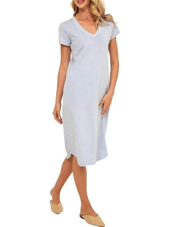 THREADS 4 THOUGHT Ethel Mineral Wash V-neck Cotton Midi Dress - High Tide