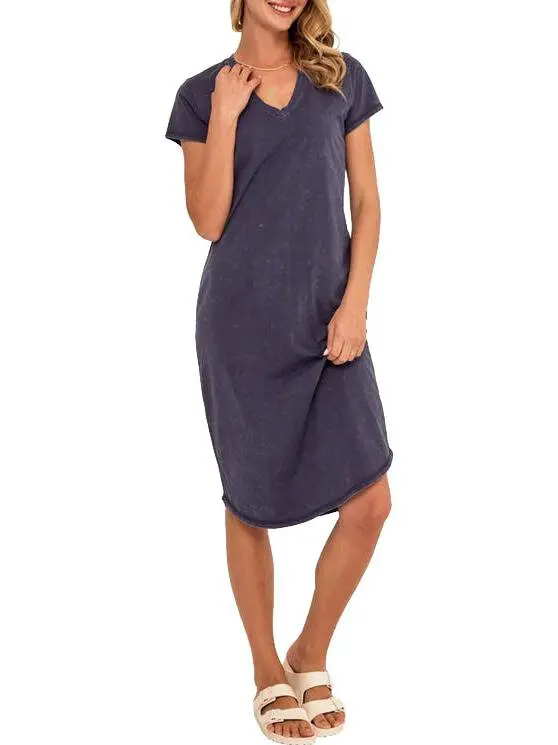 THREADS 4 THOUGHT Ethel Mineral Wash V-neck Cotton Midi Dress - Stargazer