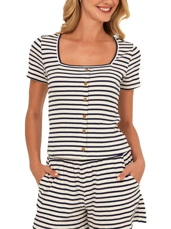THREADS 4 THOUGHT Stripe Smocked Square Neck Top - Ecru/stargazer