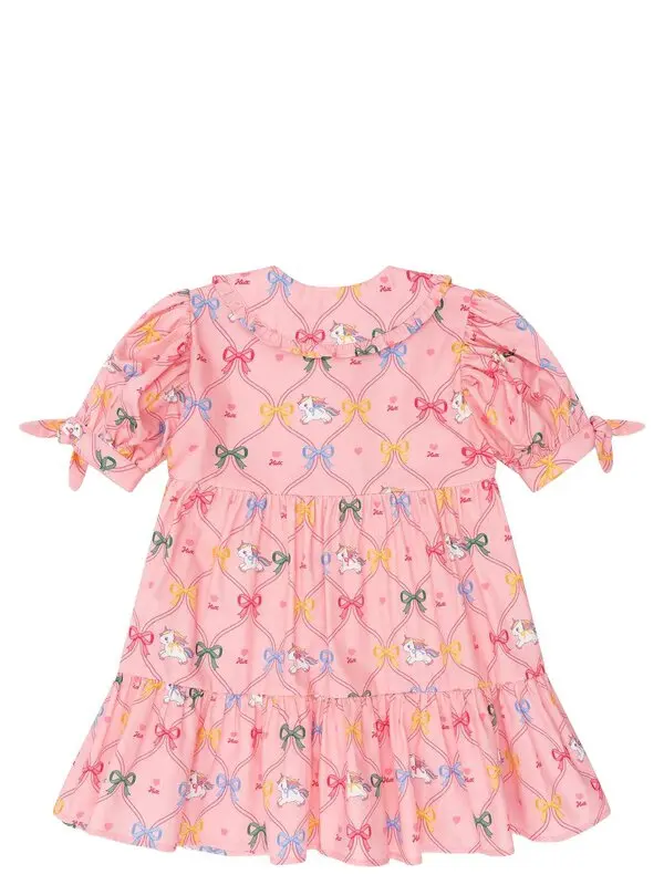 HUXBABY Unicorn Bow Puff Dress - Dusty Pink