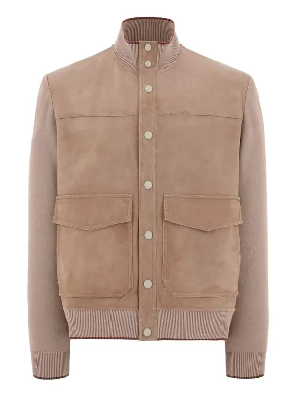 Canali Mixed-material Ultralight Suede Bomber Jacket - Brown