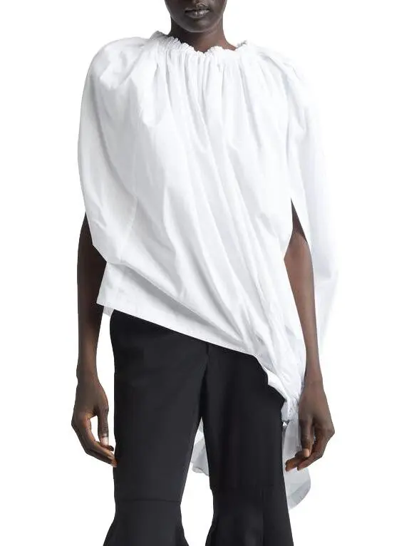 Comme Des Garçons Gathered Cotton Broadcloth Cocoon Top - White