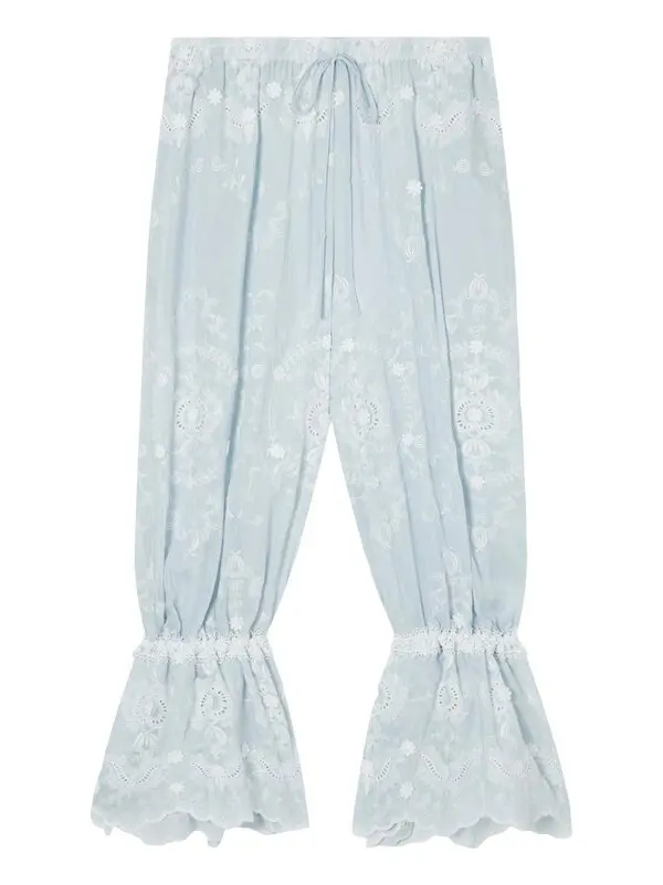 Miguelina Nell Embroidered Wide-leg Pants - Blue