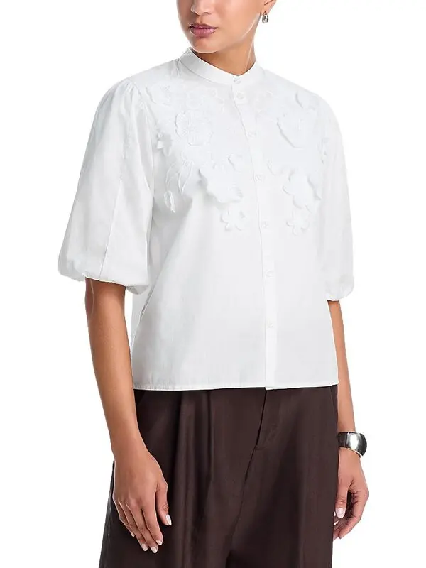 Essentiel Antwerp Embroidered Puffed Sleeve Blouse - White