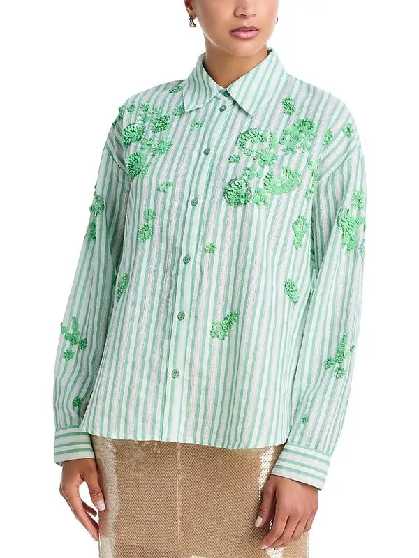 Essentiel Antwerp Sequined Pointelle Blouse - Bonus Green