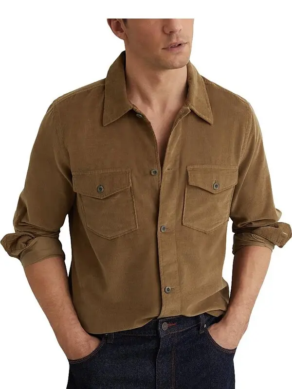 REISS Cord Overshirt - Stone