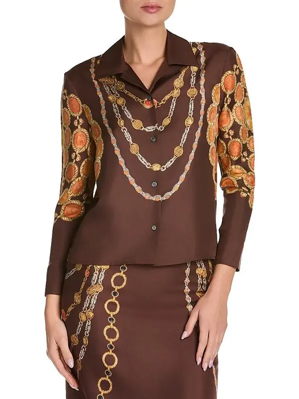 Versace Silk Twill Printed Shirt - Chocolate/amber
