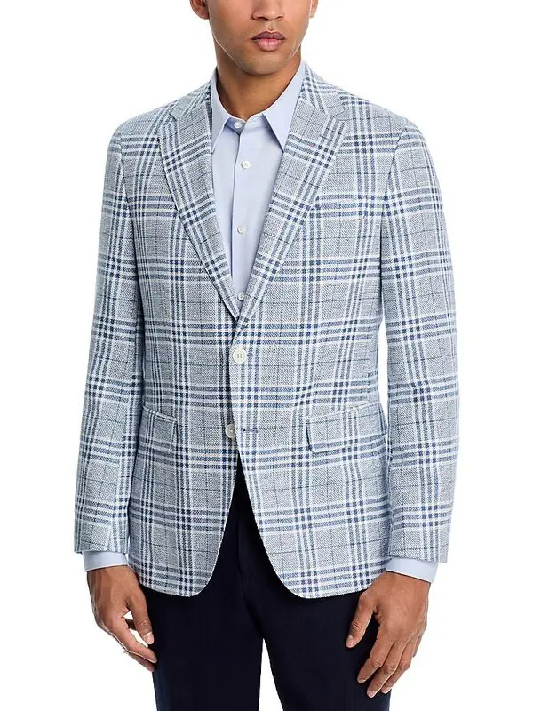 BOSS Regular Fit Plaid Suit Jacket - Open Blue