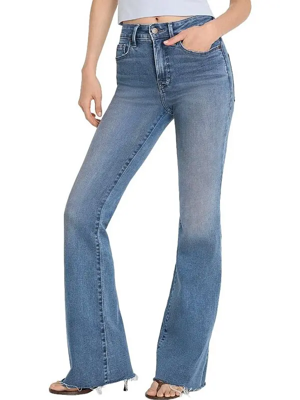 Good American Good Legs Soft Touch Mid Rise Flare Jeans - Indigo