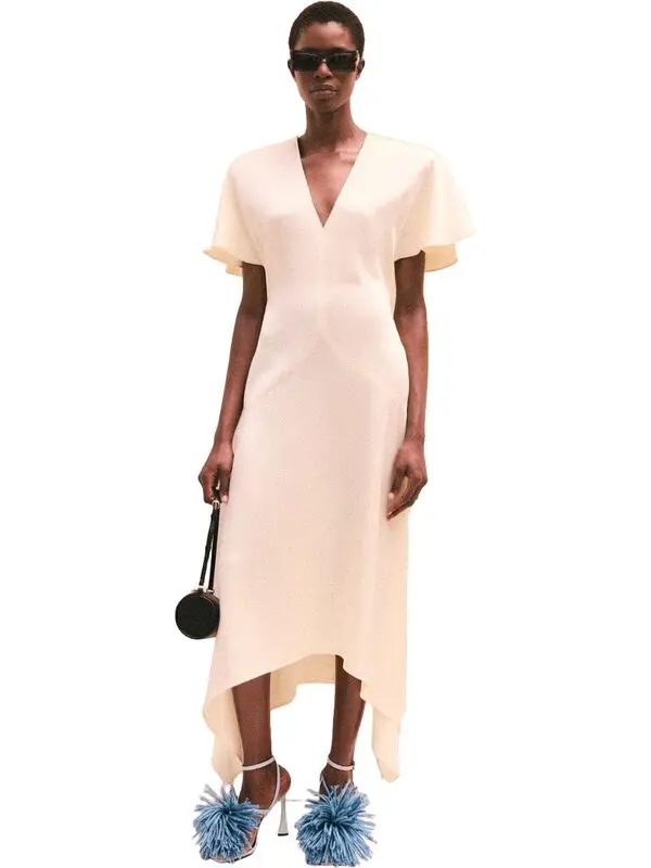 Stella McCartney Satin V-neck Midi Dress - Yellow