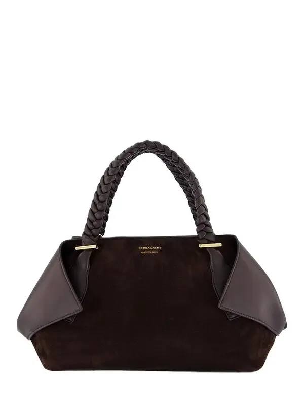 FERRAGAMO Folded Scarf Bag In Suede - Brown