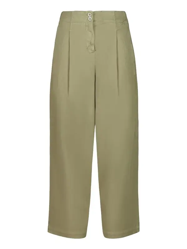 120% Lino Cotton Blend Cropped Trousers - Green