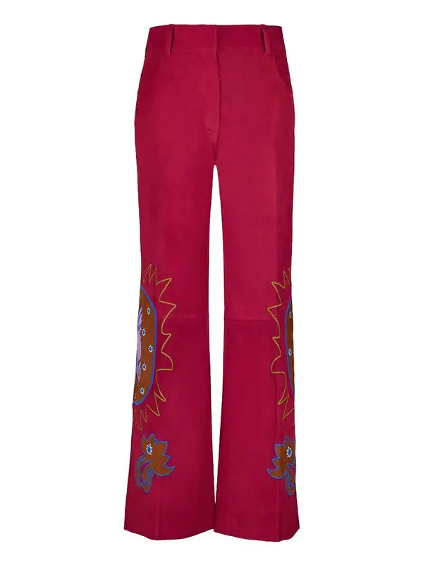 PAULA Alice Wide-leg Suede Pants - Red
