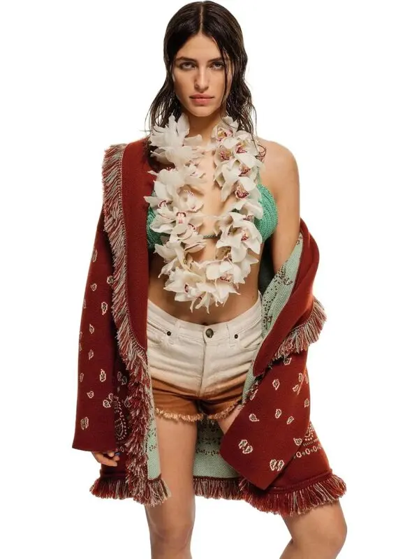 Alanui Bandana Jacquard Cashmere Cardigan - Red