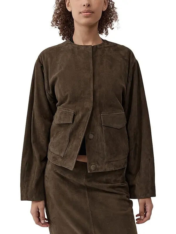 ST. AGNI Suede Utility Cocoon Jacket - Khaki