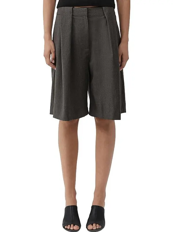 ST. AGNI Wool Pleat Loop Shorts - Mulch